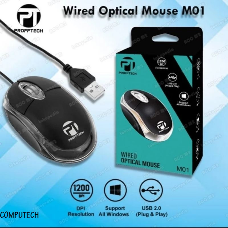 Jual MOUSE USB OPTICAL KABEL PROFFTECH M01 | Shopee Indonesia