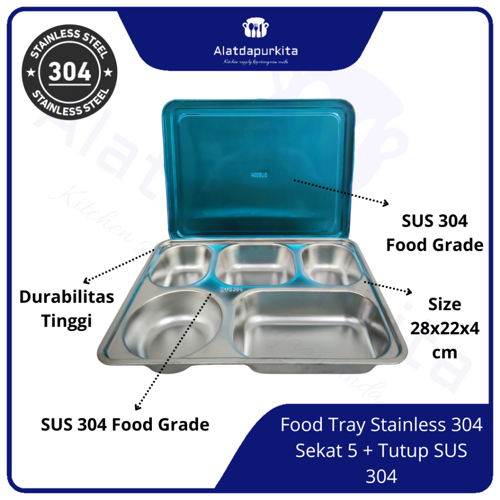 Jual Food Tray Piring Stainless 304 Lunch Box Set 5 Sekat Tebal Dengan ...