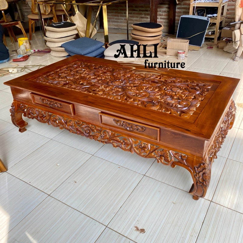 Jual Meja Tamu Meja Ukir Kayu Jati // Coffe Table 4 Laci | Shopee Indonesia
