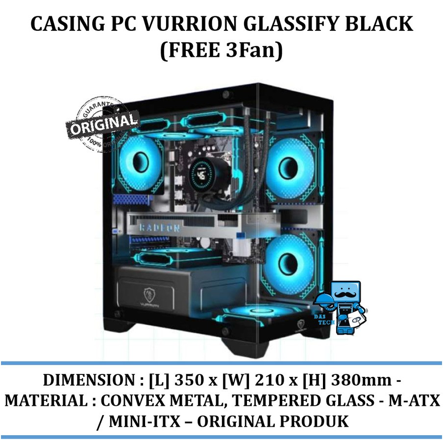 Jual Casing Pc Vurrion Glassify Black (Free 3Fan) - Garansi Resmi ...