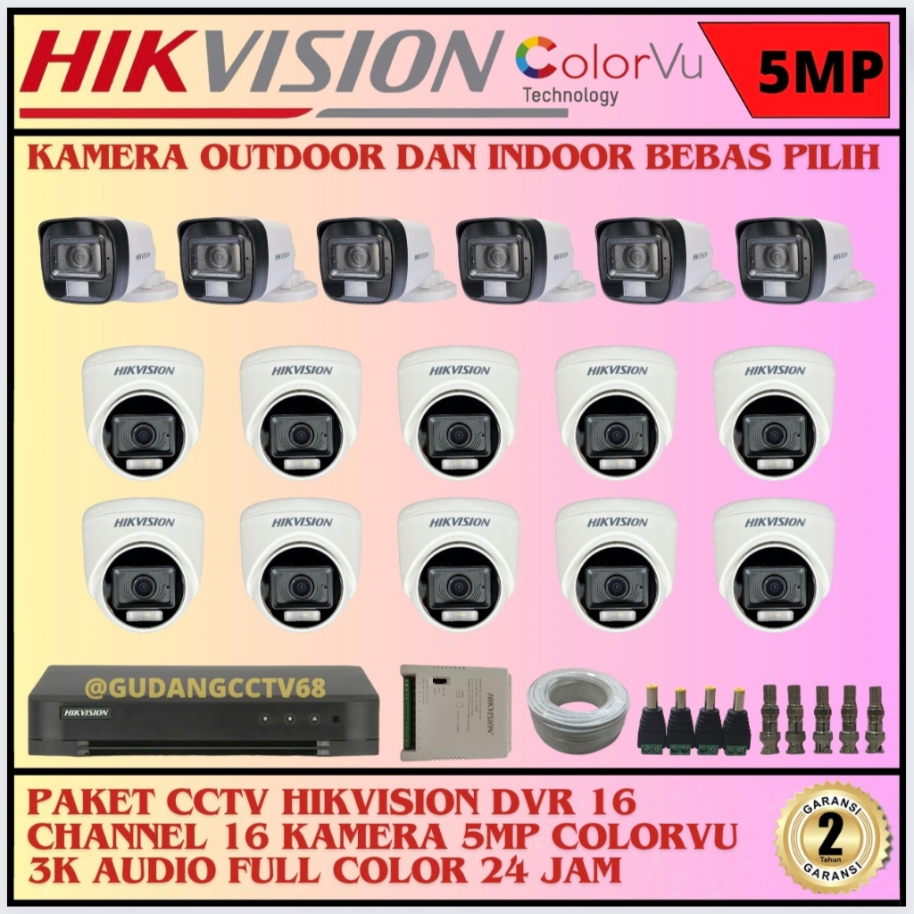 Jual Paket CCTV HIKVISION 16 Channel 16 Camera HIKVISION 5MP Colorvu 3K ...