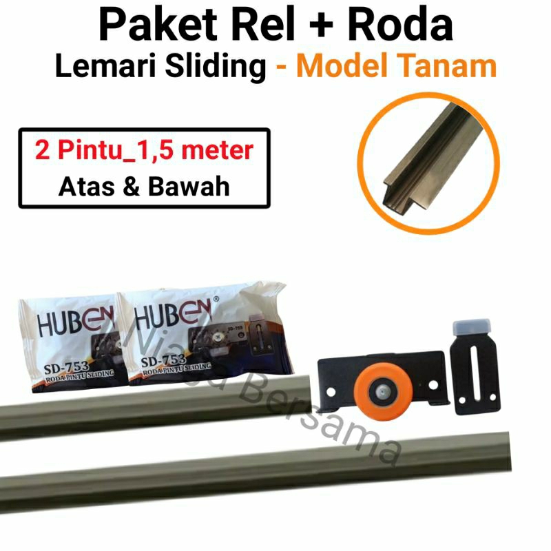Jual Rel Sliding Lemari 2 Pintu 1,5 Meter Model Tanam Plus Roda Geser SD 753 Huben | Shopee ...