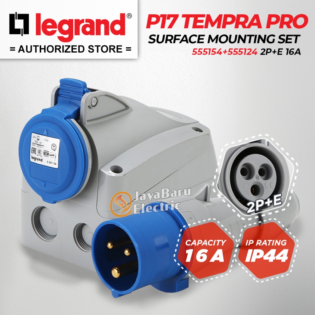 Jual Legrand Paket 1 Set Plug Surface Mounting Socket 2P+E / 3 Pin 3Pin 16A IP44 555154+555124 ...