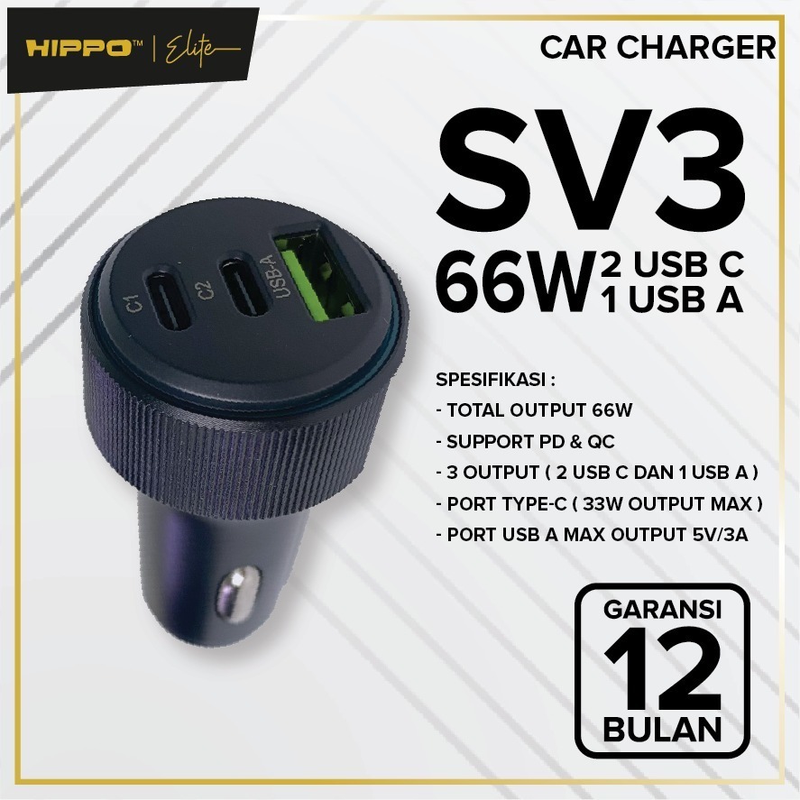 Jual HIPPO ELITE CAR CHARGER SV3 66W Total Output - BLACK Triple 3 ...