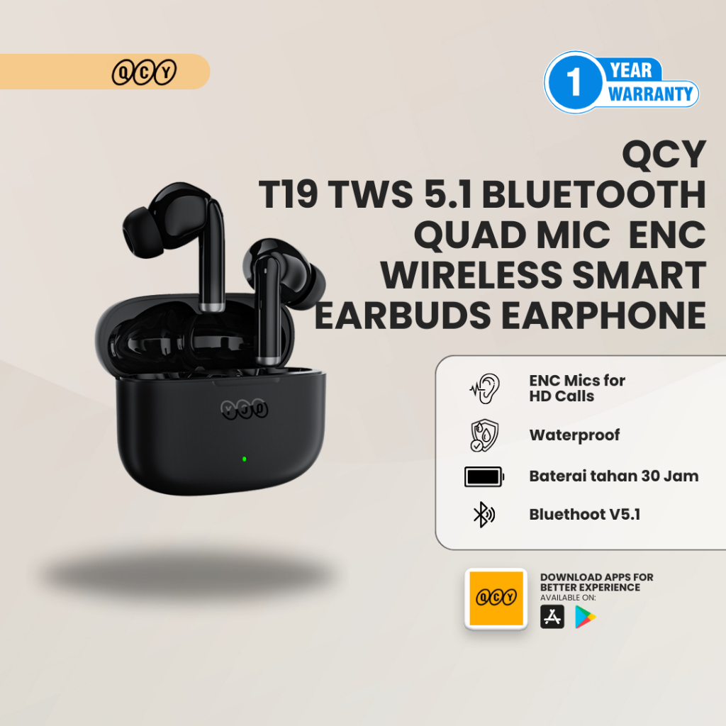 Jual QCY T19 TWS Quad mic & ENC Wireless Smart Earbuds | Shopee Indonesia