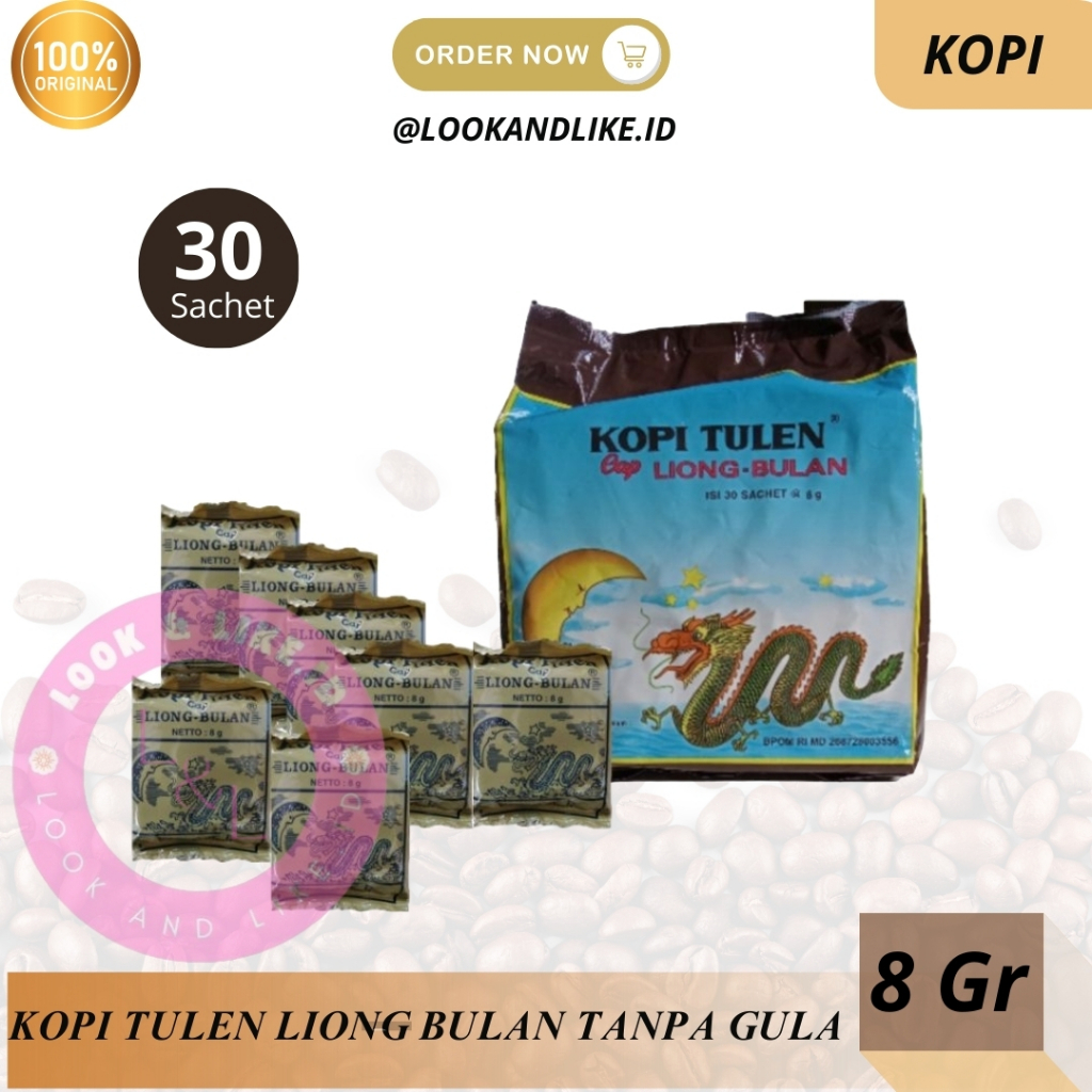 Jual Kopi Liong Bulan Mini/Kopi Tulen Tanpa Gula Isi 30 Sachet x 8gr ...