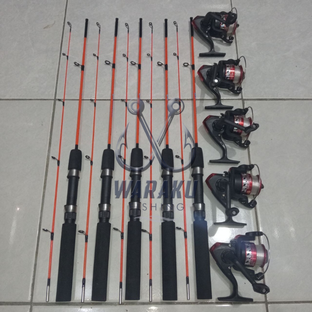 Jual Joran Pancing Udang 5 set Action Lentur (Reel Besi) | Shopee Indonesia