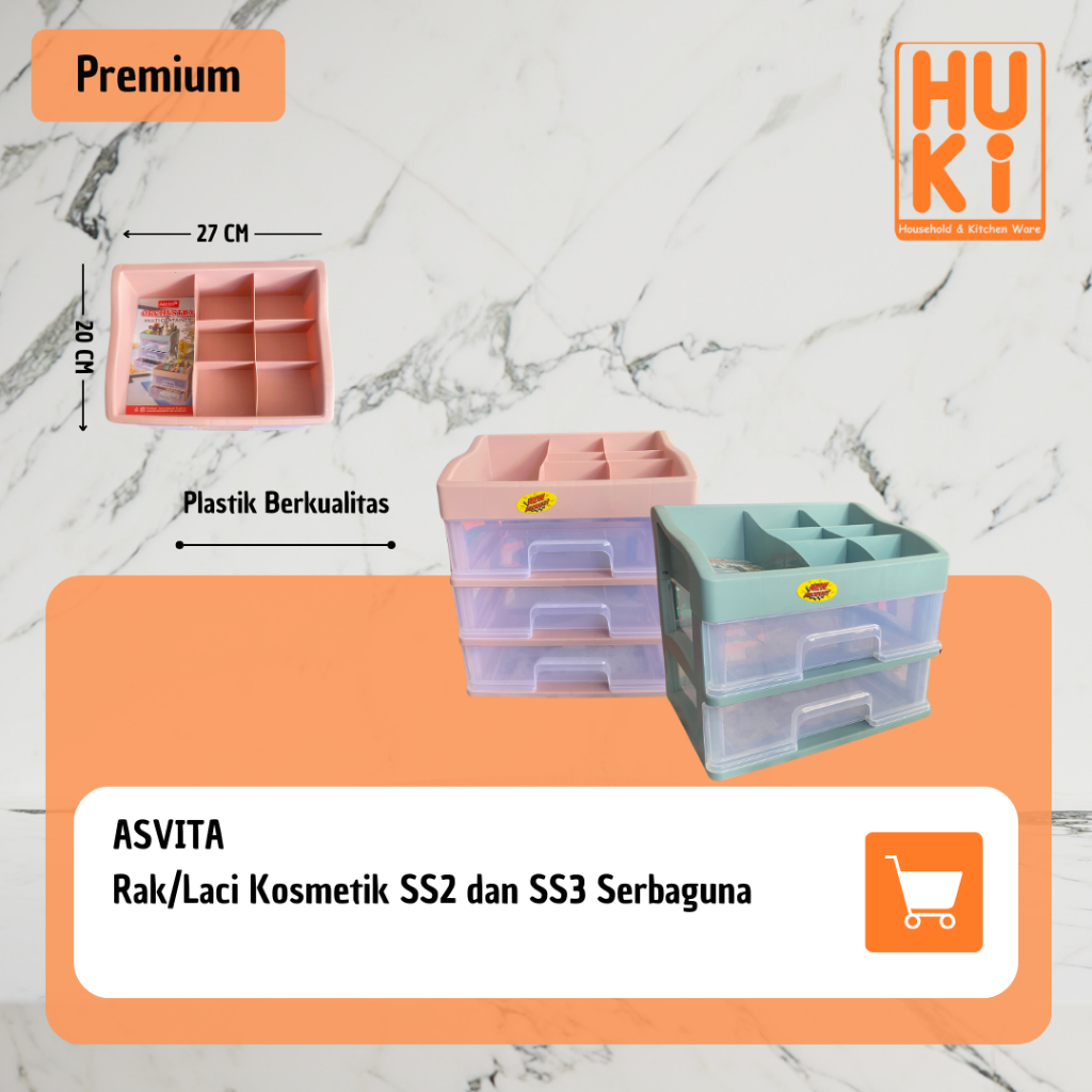 Jual Rak Kontainer/Laci Kosmetik Susun 2 dan 3 ASVITA | Shopee Indonesia