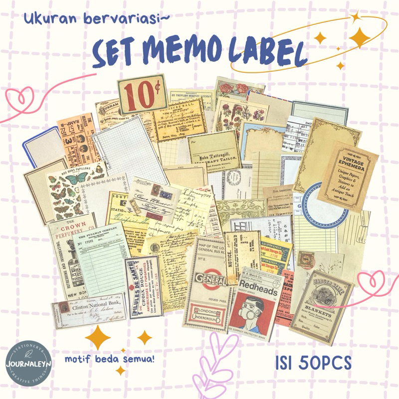 Jual 50pcs Printilan Label Vintage Journal Kit Hiasan Scrapbook ...