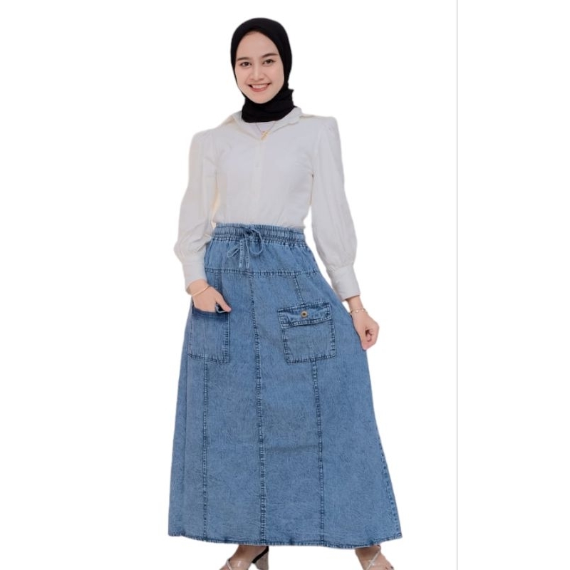 Jual Rok Jeans Korean Style Rok Jeans Panjang | Shopee Indonesia