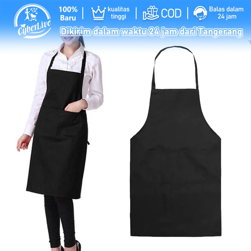 Jual Celemek Masak Apron Waterproof Apron Hitam Chef Pelayan Celemek ...