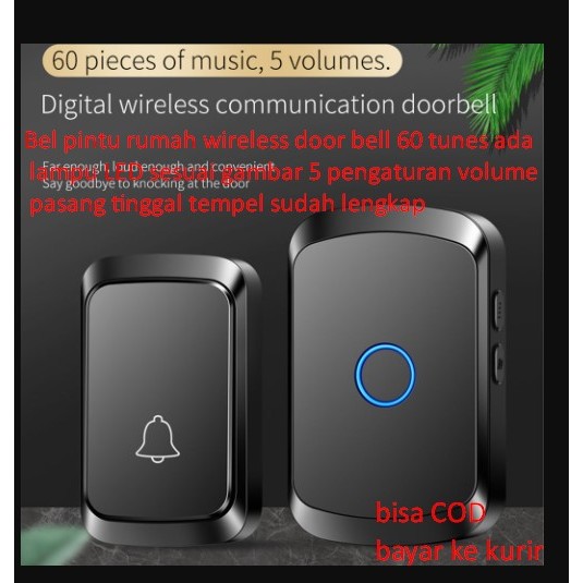 Jual Bel pintu rumah wireless door bell 60 tunes ada lampu LED sesuai gambar 5 pengaturan volume ...