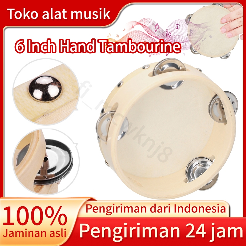 Jual Tamborin 6 Inch Hand Tambourine with Metal Single Row Jingles ...