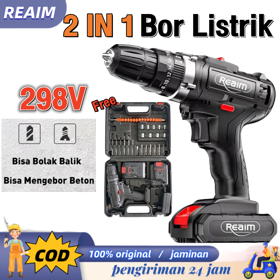Jual 2 in 1 Cordless Electric Drill Impact Drill 298 Volt Mesin Bor ...