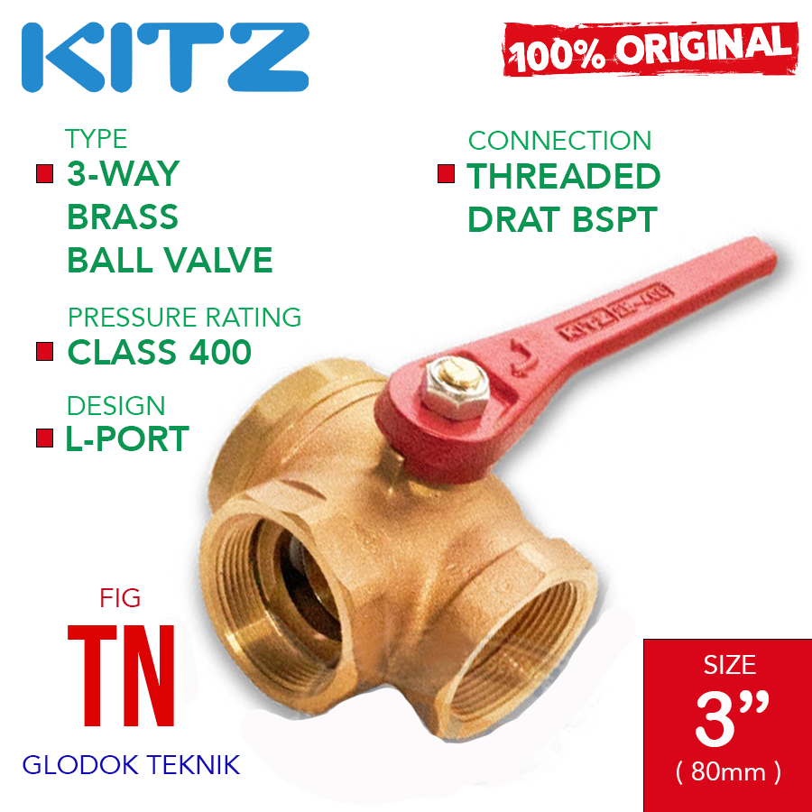 Jual Stop kran Kitz 3 inch ball valve 3 way / stop keran 3 arah ...