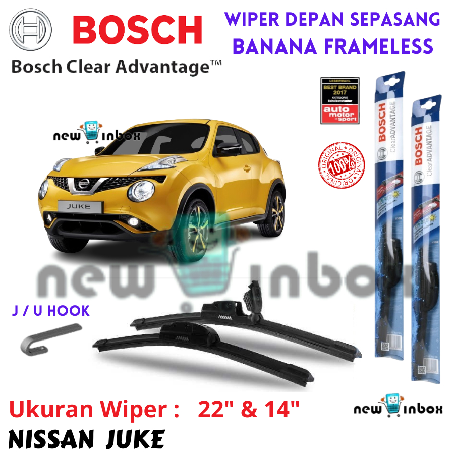 Jual Wiper Depan Mobil NISSAN JUKE 2011-On Sepasang Frameless BOSCH CLEAR ADVANTAGE 22" & 14 ...