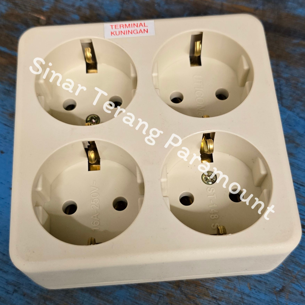 Jual Stop Kontak UTICON 4 Lubang Segi Terminal Kuningan 16A 250V ST-148S SNI | Shopee Indonesia