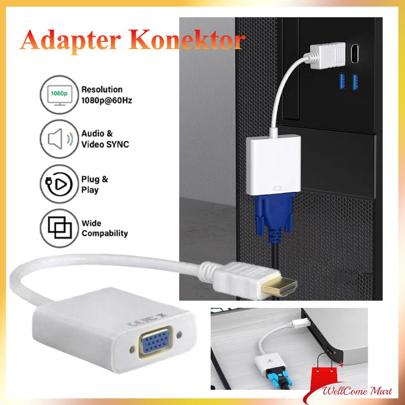 Jual HDMI TO VGA Adapter Laptop / Kabel Adapter Konektor HDMI To VGA Converter | Shopee Indonesia