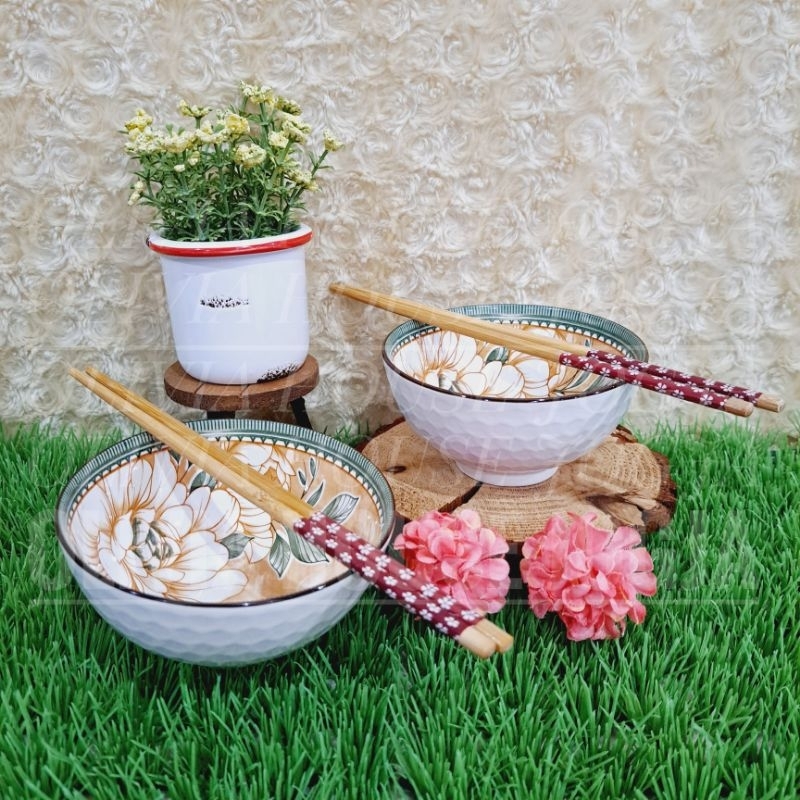 Jual Mangkok Sumpit Set Keramik Motif Bunga Mangkok Couple Set ...