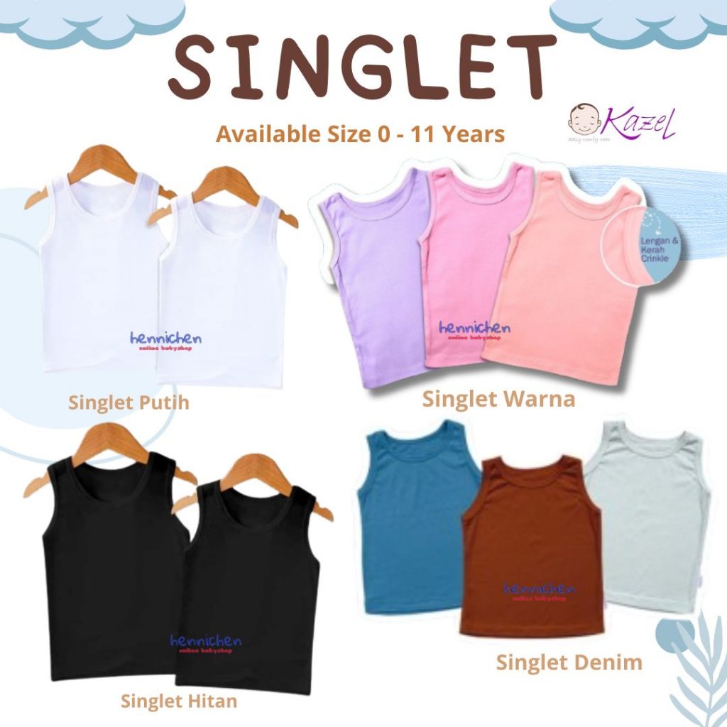 Jual 3 PCS Kazel Singlet Kaos Dalem Adem (0 sd 12 Tahun) Warna / Putih / Seri Denim Half / Black ...