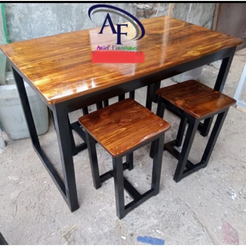 Jual meja makan 1 set cafe resto warung +4 bangku | Shopee Indonesia
