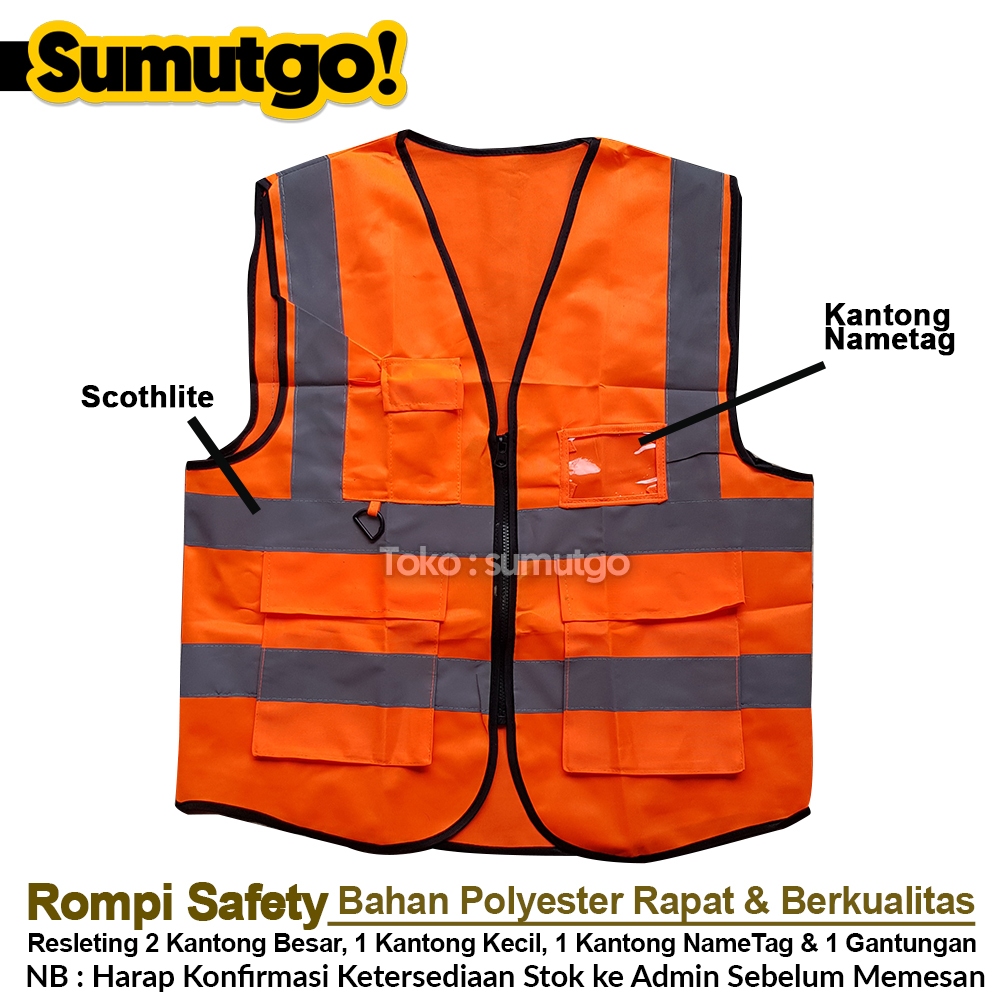Jual Rompi Proyek Polyester Zipper Orange Dual Scothlite Double Strip ...