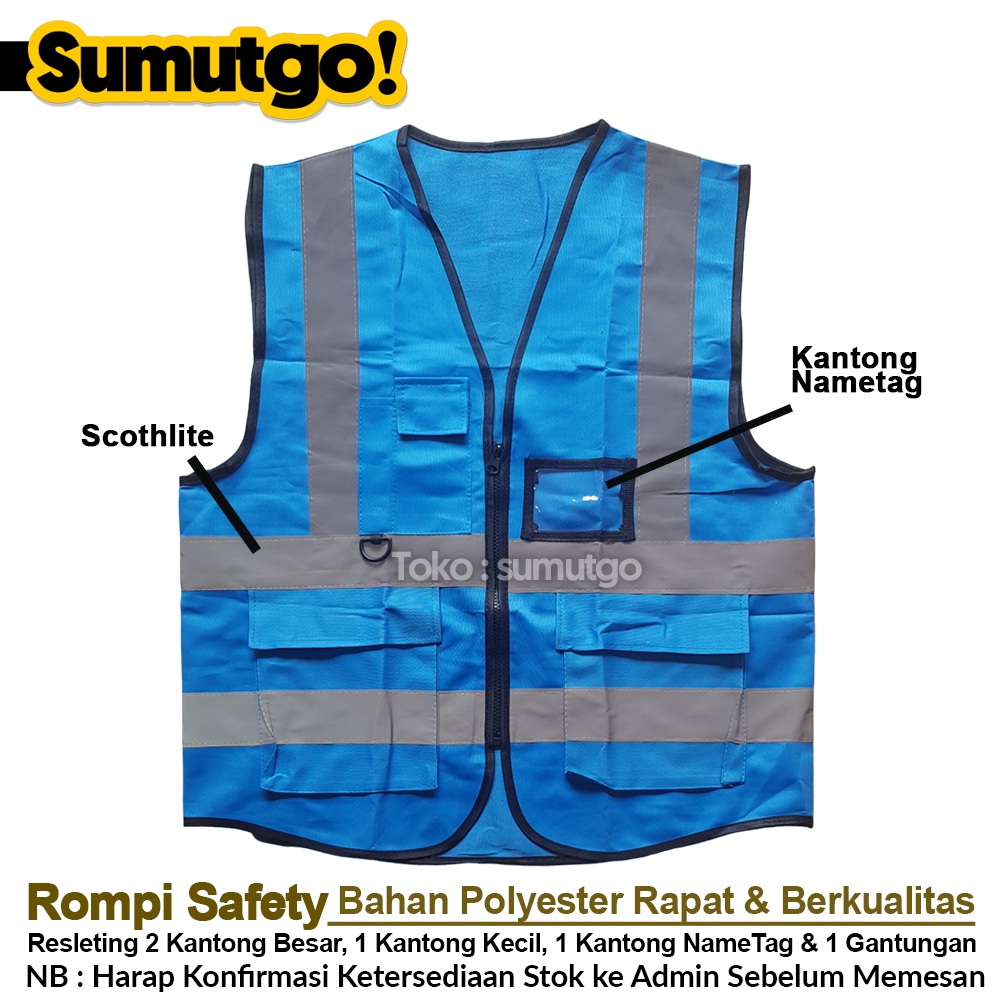Jual Rompi Proyek Polyester Zipper Biru Muda Terang Dual Scothlite ...