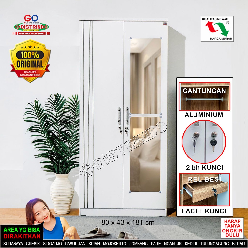 Jual Distrindo - Lemari Pakaian 2 Pintu & LACI pakai KUNCI Gantungan ...