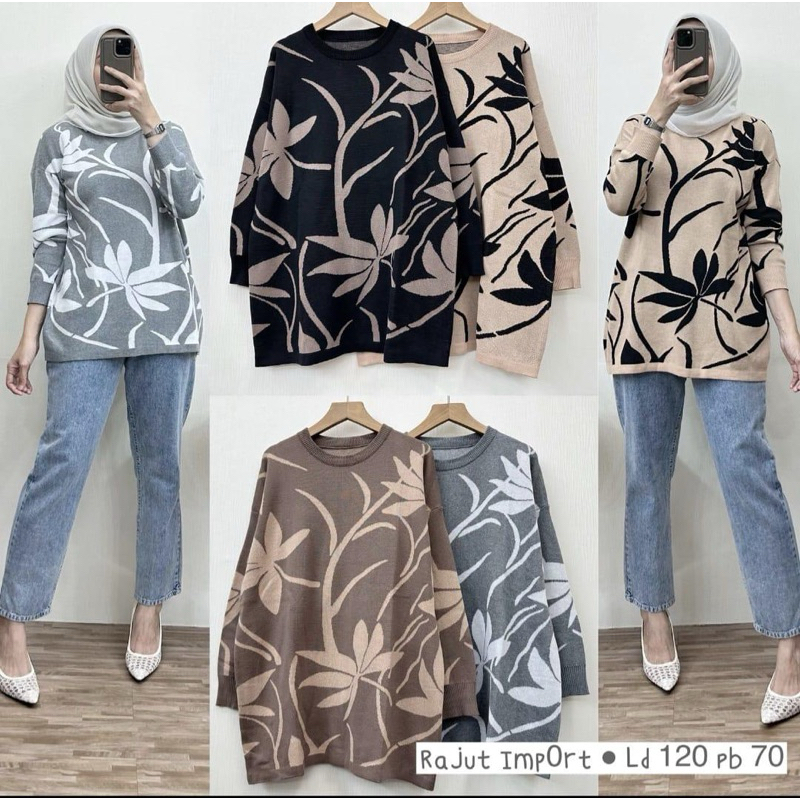 Jual REALPICT SWEATER RAJUT TEBAL //SWEATER RAJUT BUNGA // BLOUSE RAJUT ...