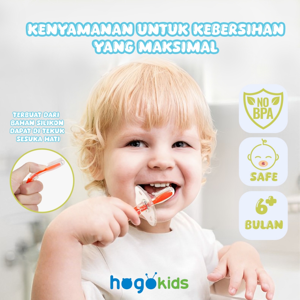 Jual HOGOKIDS sikat gigi anak, bahan silikon tidak patah, aman bebas BPA, warna hijau, biru ...