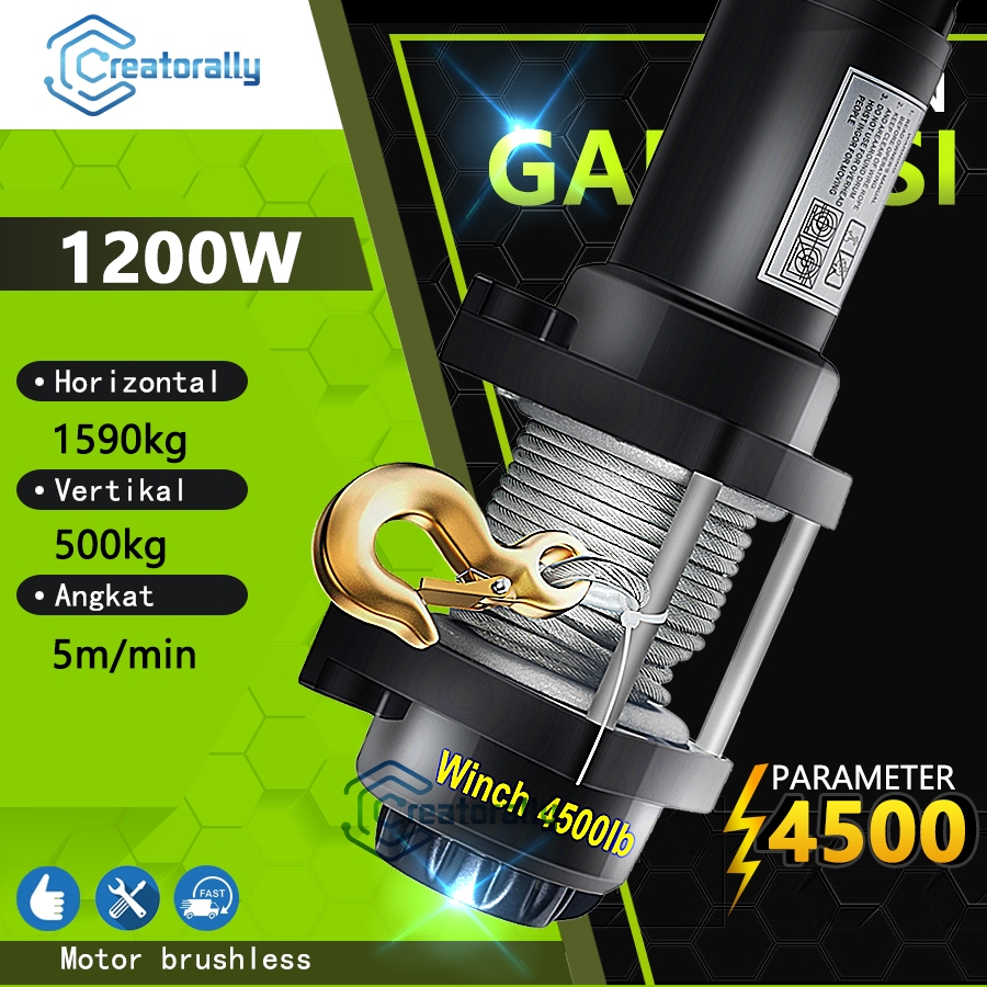 Jual CREATORALLY winch mobil offroad 12volt 4500lbs katrol listrik 10M ...