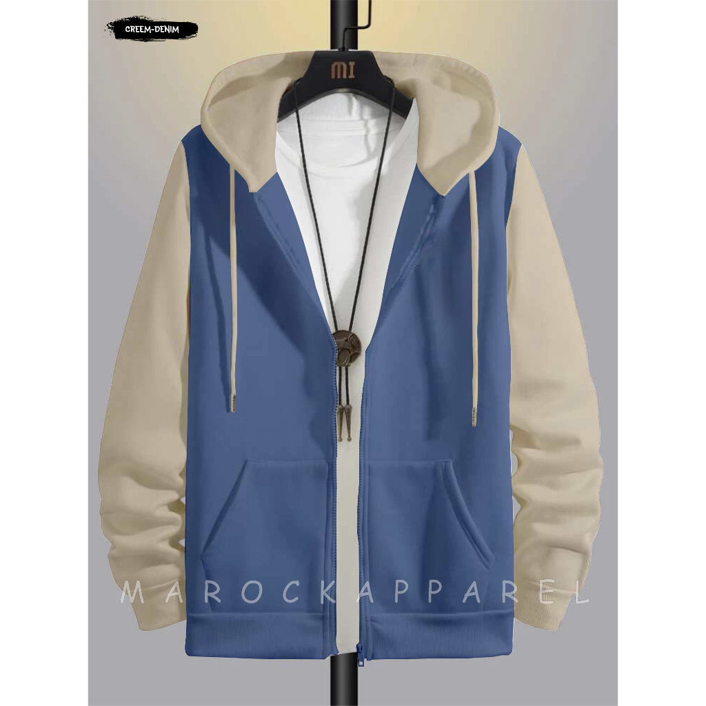 Jual Sweater Hoodie Kombinasi Zipper Pria/Wanita Polos - Sweater Zipper ...