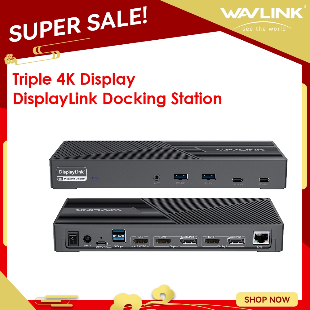 Jual WAVLINK Triple 4K Display DisplayLink Docking Station, 15-In-1 USB ...