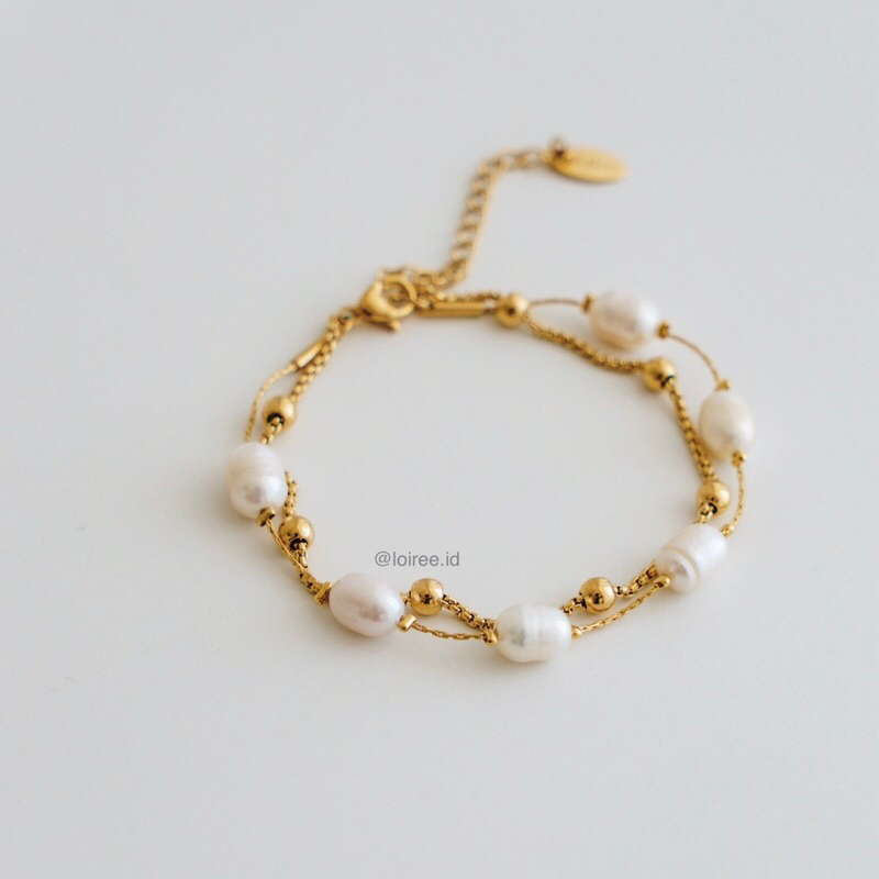 Jual LAURA Double Layer Pearl Bracelet - Gold Plated Stainless Steel ...