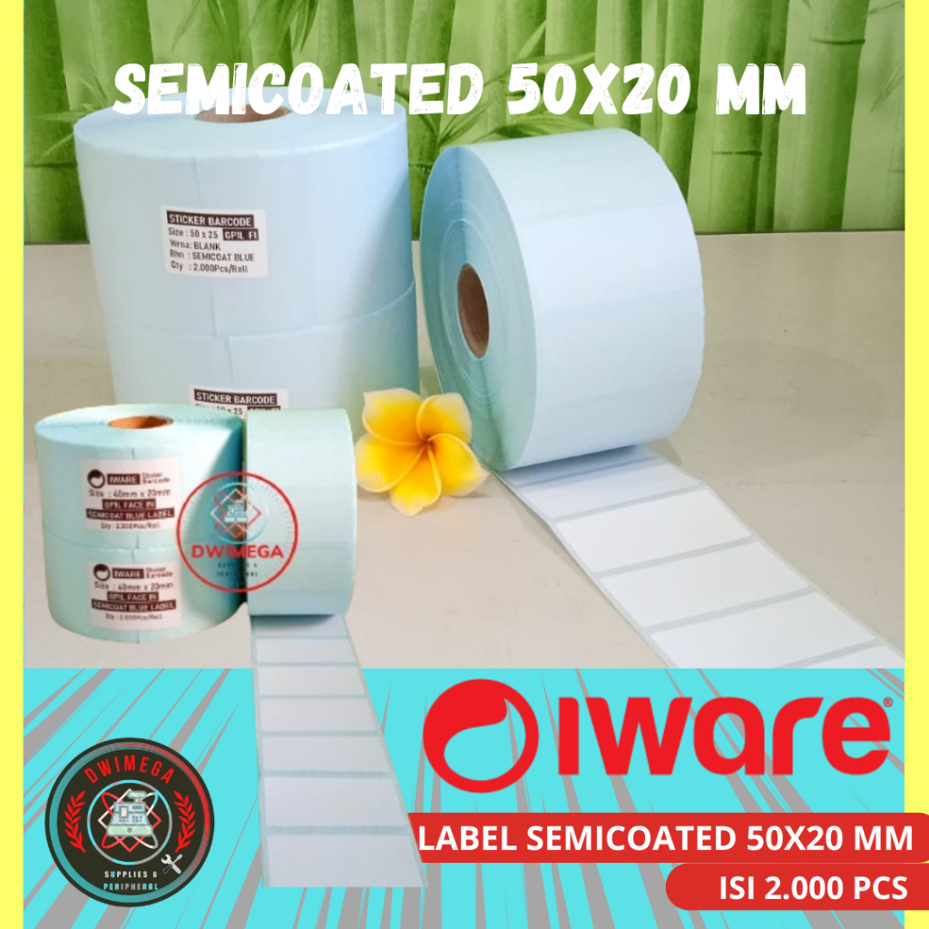 Jual LABEL UKURAN 50x20 BARCODE SEMICOATED /UKURAN 50x20 1 line isi ...
