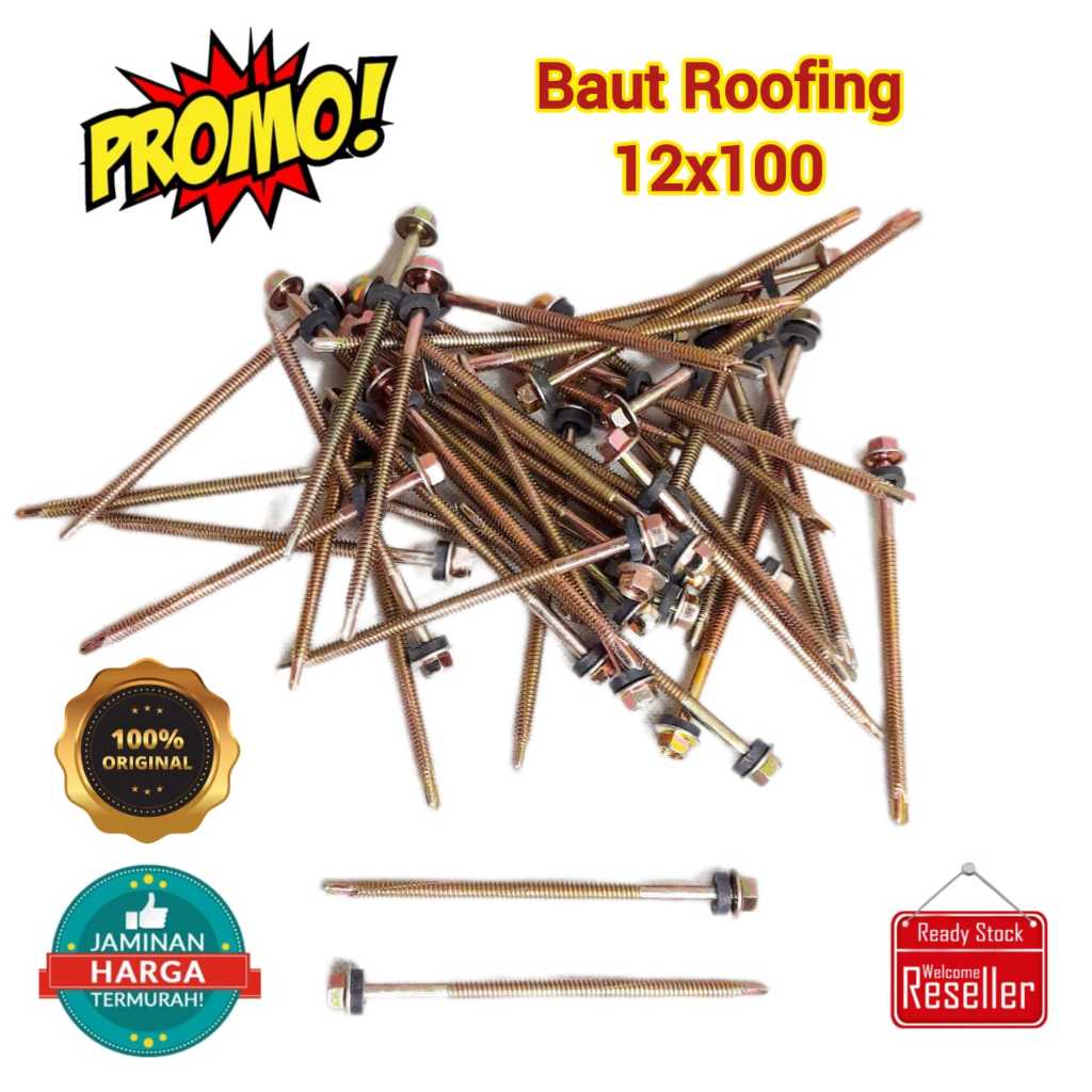 Jual Baut Skrup Sekrup Roofing Baja Ringan 10cm 12x100 10 cm | Shopee ...