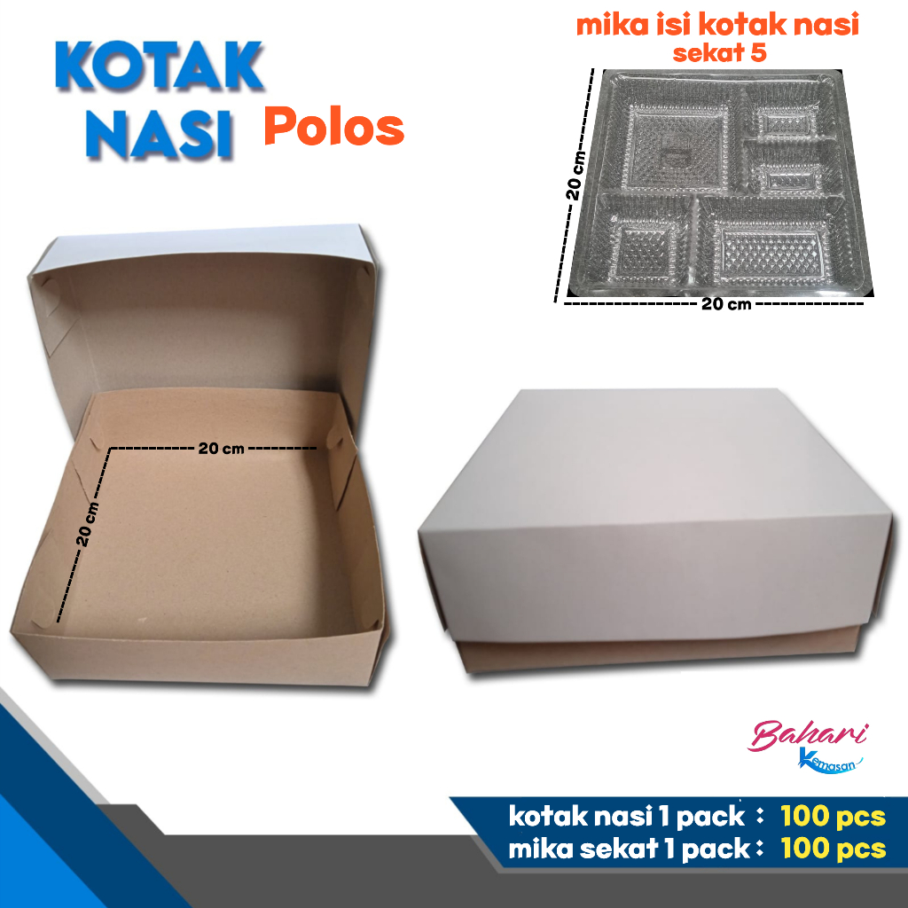 Jual KOTAK DUS BOX MAKAN NASI PUTIH POLOS 20X20 isi 100 Mika Sekat ...