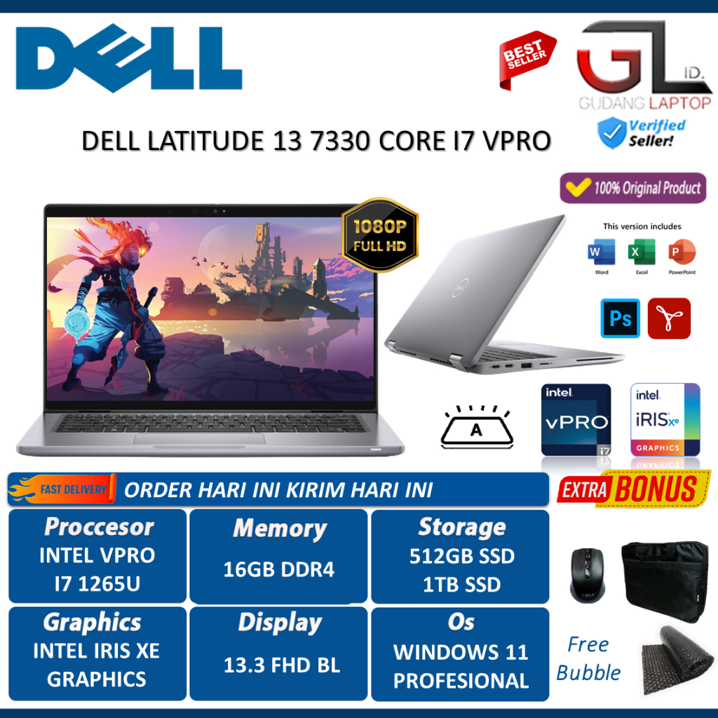 Jual Laptop Dell latitude 13 7330 Intel core Vpro I7 1265U 16GB 1TB FHD win 11 original | Shopee ...