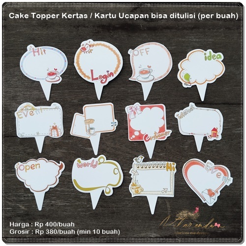 Jual TOPR-99 : Cake Topper Kertas / Kartu Ucapan bisa ditulisi (per ...