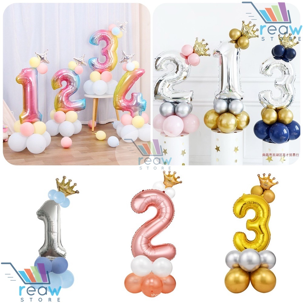 Jual Paket Balon Foil Angka Jumbo 80cm Balon Mahkota dan Latex Aneka ...