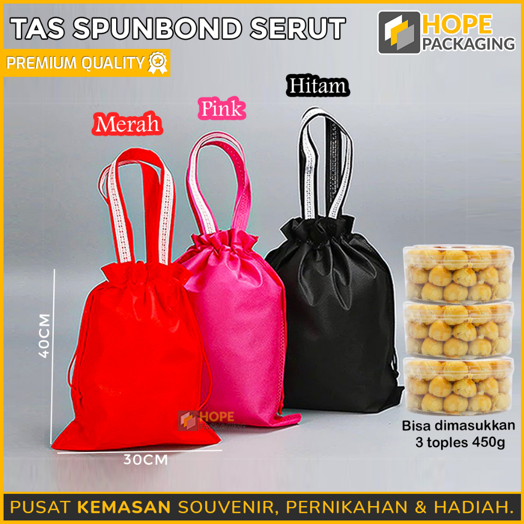 Jual Tas Spunbond Serut Size : 30x 40 cm / Goodie Bag Souvenir Hampers ...