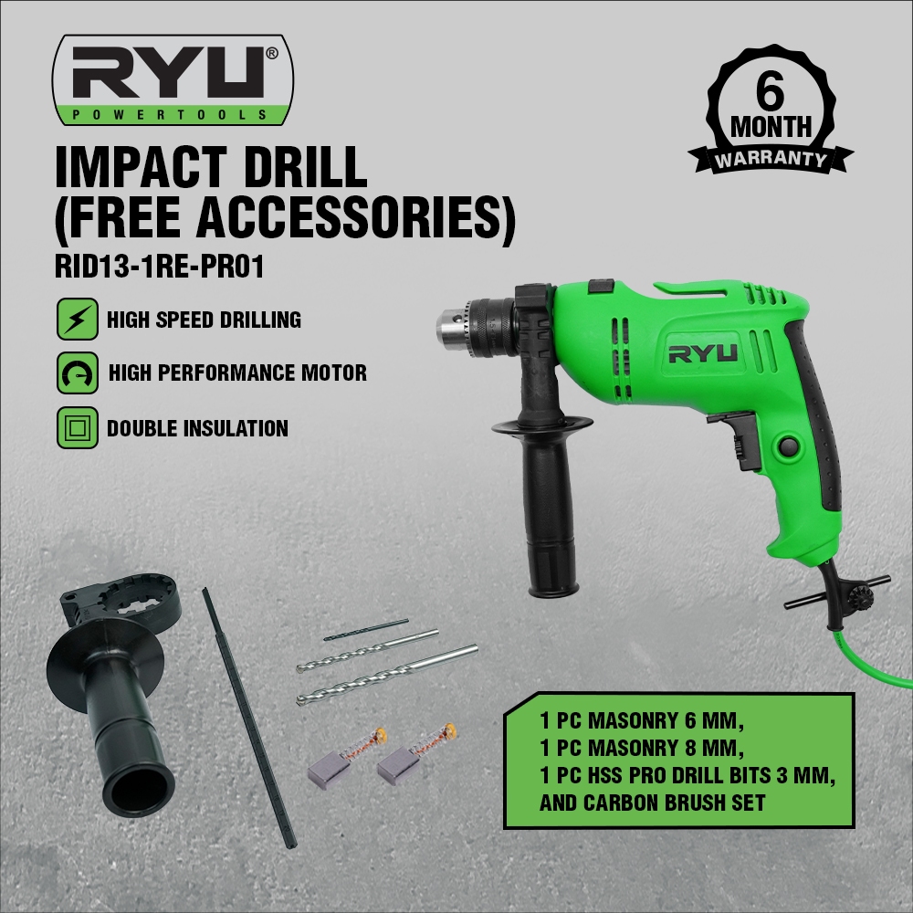 Jual RYU IMPACT DRILL RID13-1RE FREE ACCESSORIES | Shopee Indonesia