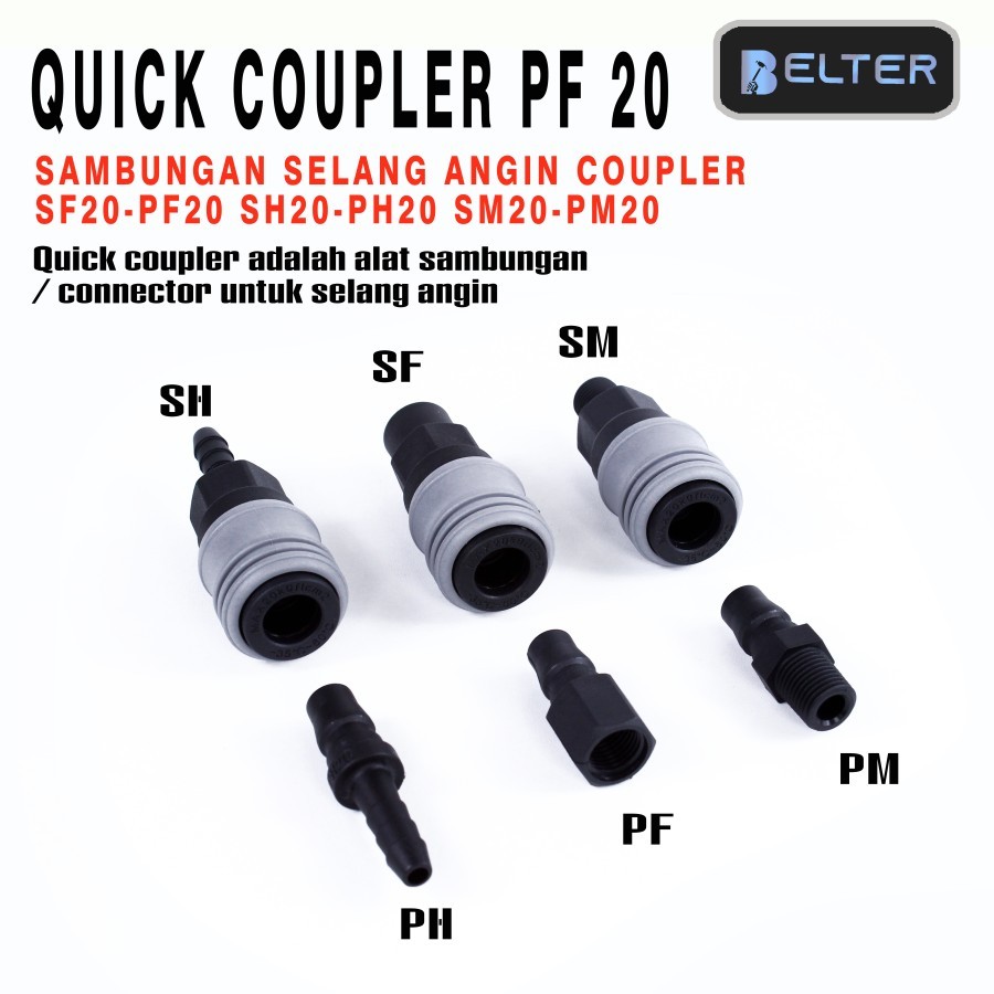 Jual 1set coupler selang kompresor plastik tipe SMPM,SHPH,SFPF 1/4 ...