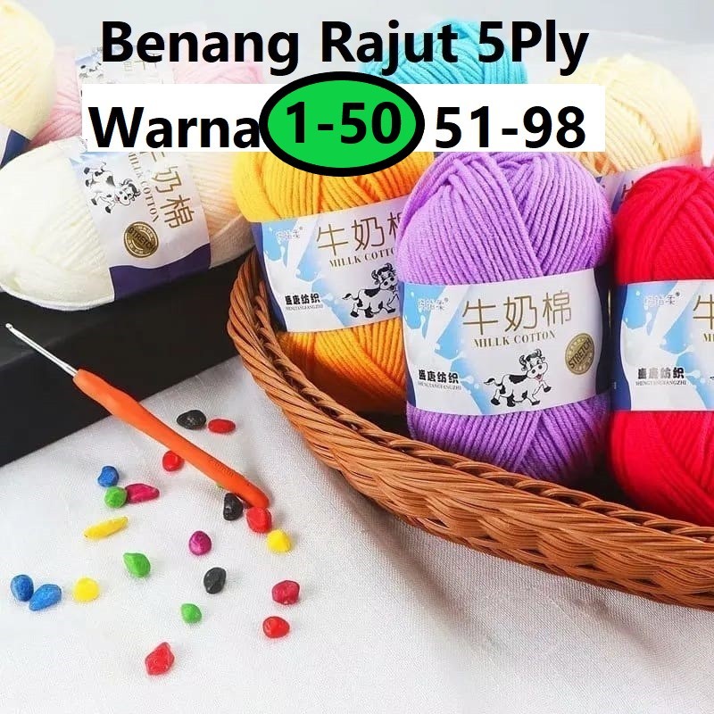 Jual Bahan Benang Rajut Milk Catton 5Ply 1-50 Warna/Benang Rajut Katun ...
