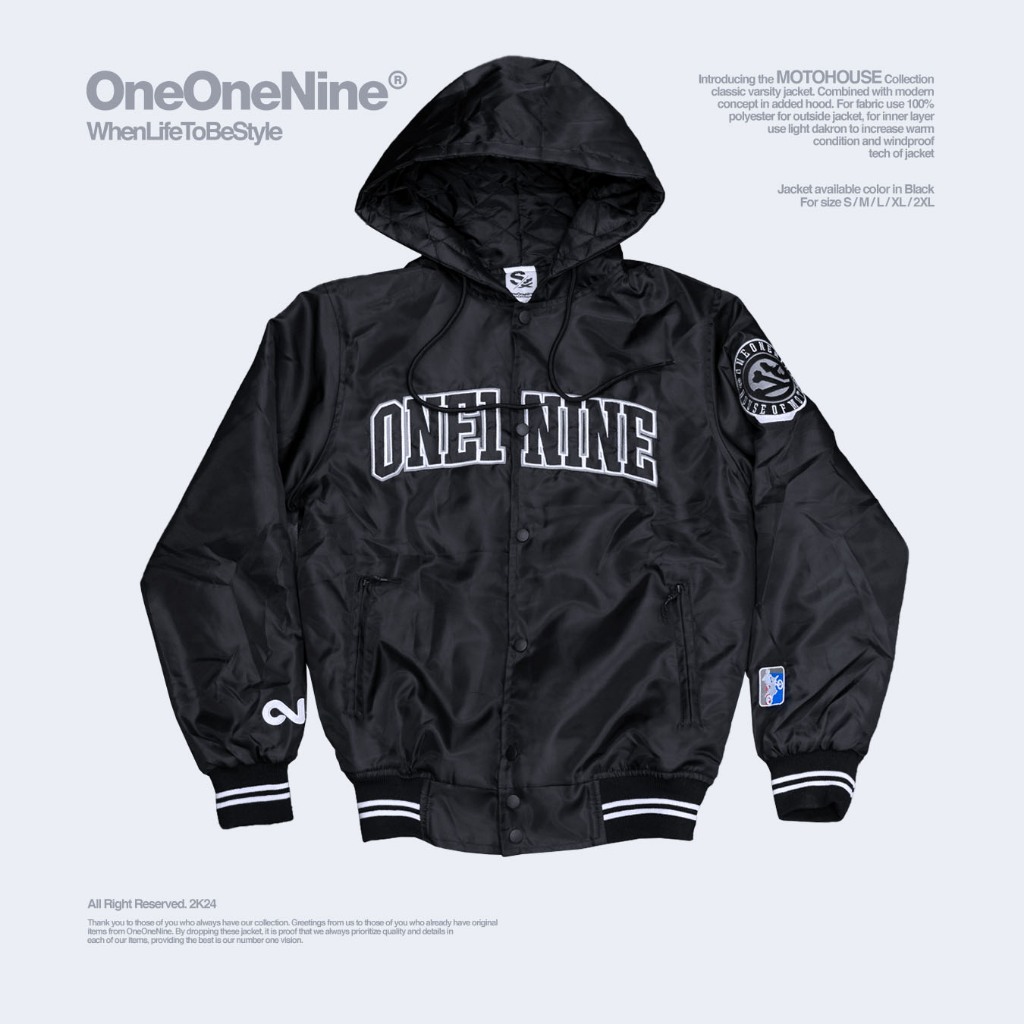 Jual Oneonenine Ksr Jaket Varsity House Of Moto Black - Jaket Motor ...