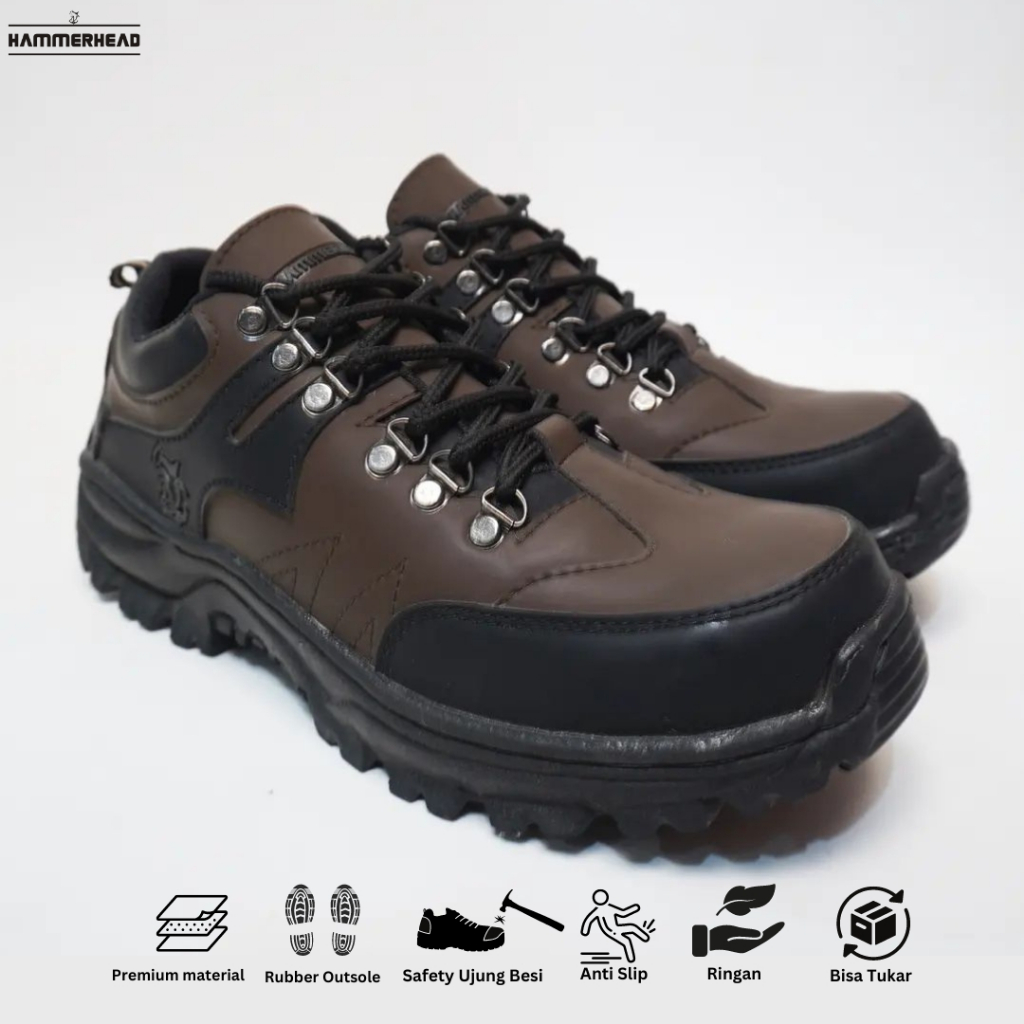 Jual Sepatu safety pria ujung besi anti slip outdoor working brown ...
