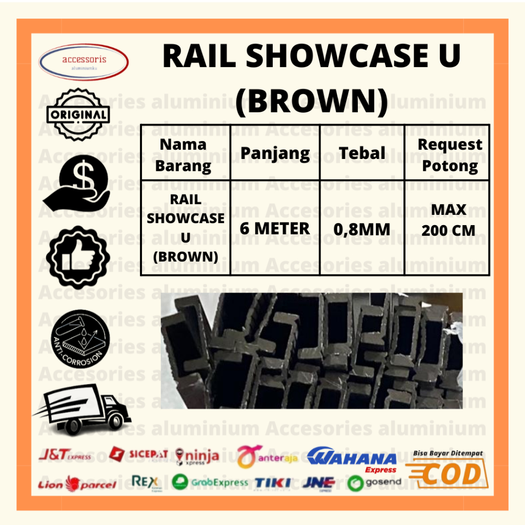 Jual RAIL SHOWCASE U BR / ALUMINIUM / PANJANG 6 METER -BROWN | Shopee ...