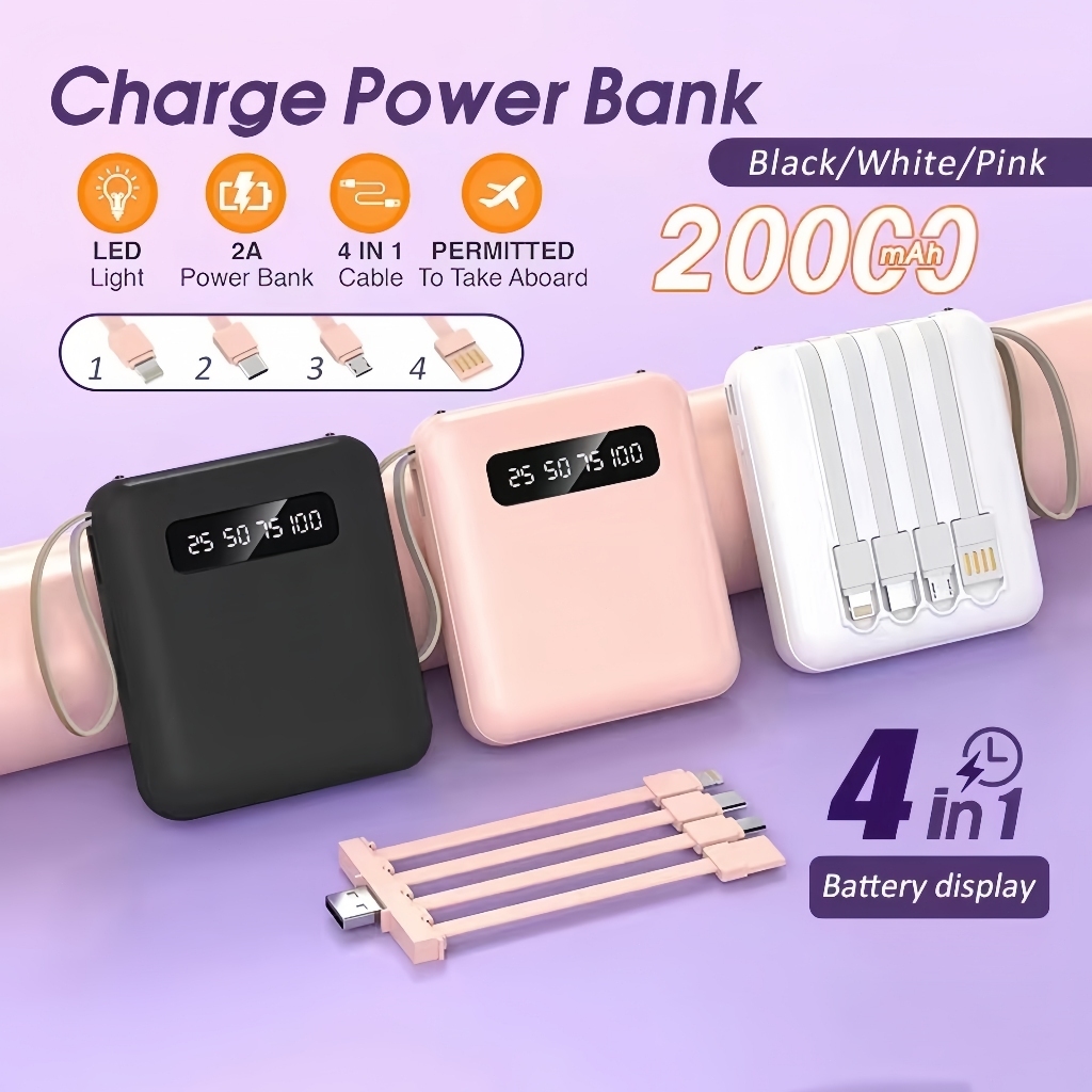 Jual Mini Power Bank large Capacity 20000mAh 4 USB Fast Charging Thin ...