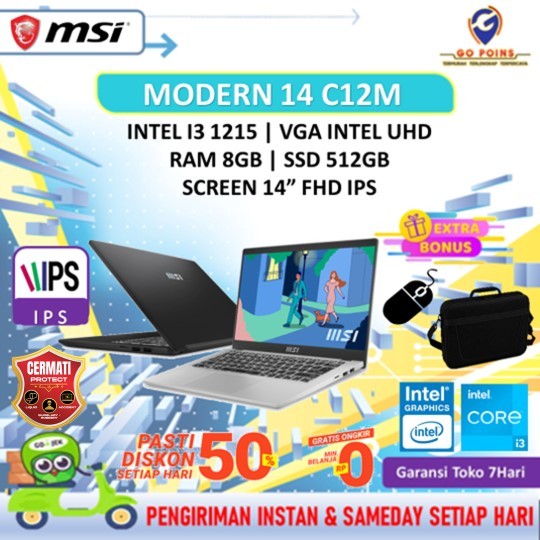 Jual MSI Modern 14 2023 C12M Intel i3 1215 Ram 8Gb SSD 512Gb Win Full ...