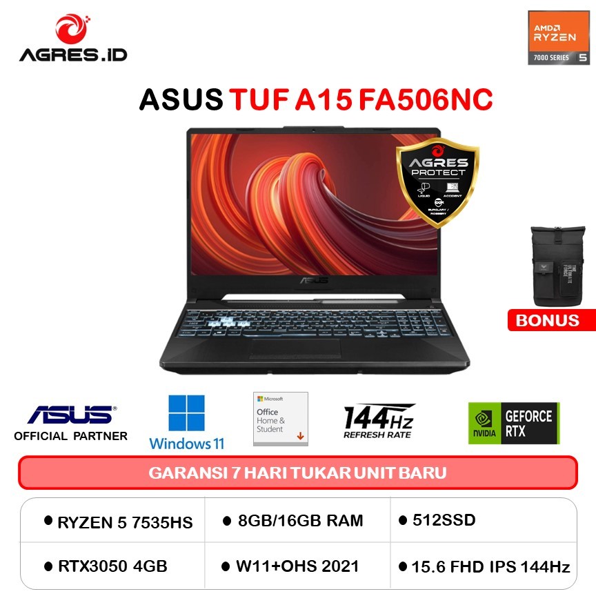 Jual ASUS TUF A15 FA506NC RYZEN 5 7535HS RTX3050 4GB/ 16GB 512GB W11 ...